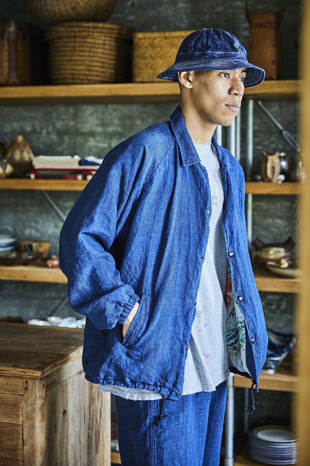 Coach Jacket Indigo Check by orSlow - Meadow
