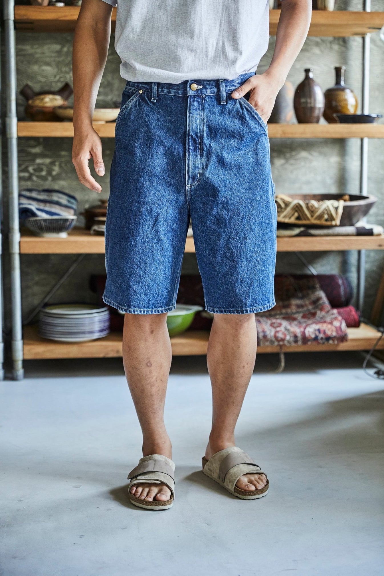 DENIM PAINTER SHORTS 6 MONTH WASH by orSlow - Meadow