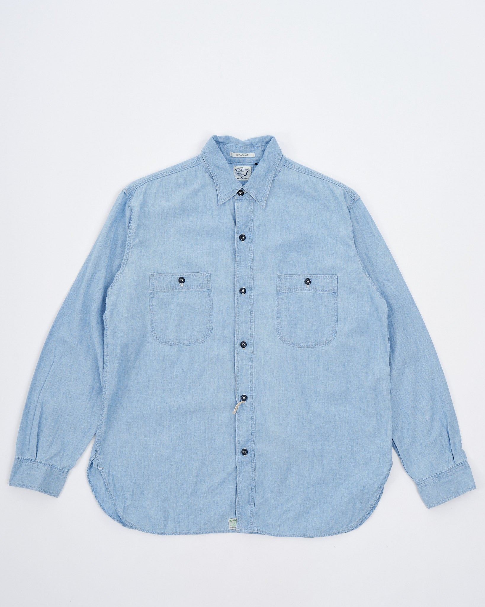 VINTAGE FIT CHAMBRAY WORK SHIRT USED WASH BLEACHED by orSlow ️ Meadow Store